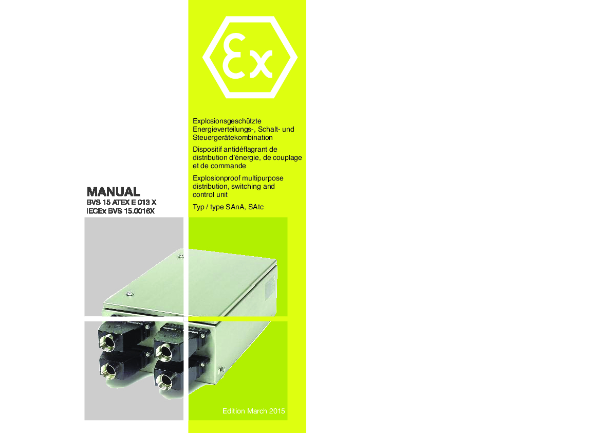 Manual BVS 15 ATEX E 013 X - Switchgear Assemblies SAnA/SAtc | thuba Ltd.